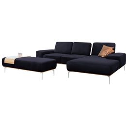 Ecksofa W.Schillig "run, Designsofa mit tollem Sitzkomfort, L-Form", blau (dunkelblau w82), B:279cm H:88cm T:178cm, Longlife Xtra-Leder Z73: Naturwalkleder der Luxusklasse aus den erlesensten Rohh&auml;uten. Hautst&auml;rke 1, 1 &ndash; 1, 3 mm;ROHLEDER Jacquard-Flachgewebe Q2 W60 (63% Polyester, 37% Polyacryl);ROHLEDER Chenille-Flachgewebe Q2 W77 (68% Polyacryl, 32% Polyester);Stoff S37 (100% Polyester), Sofas, 