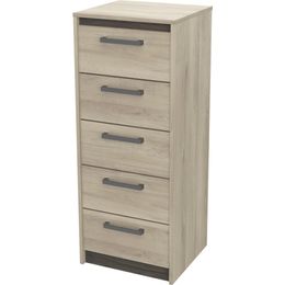 Kommode Demeyere Group "Watson", braun (kronberg eich, waterford), B:42,8cm H:107cm T:39,6cm, Holzwerkstoff, Sideboards, Kommode, Schubkatenkommode 5 Schubladen