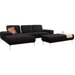 Ecksofa W.Schillig "run, Designsofa mit tollem Sitzkomfort, L-Form", schwarz (midnight w82), B:279cm H:88cm T:178cm, Longlife Xtra-Leder Z73: Naturwalkleder der Luxusklasse aus den erlesensten Rohh&auml;uten. Hautst&auml;rke 1, 1 &ndash; 1, 3 mm;ROHLEDER Jacquard-Flachgewebe Q2 W60 (63% Polyester, 37% Polyacryl);ROHLEDER Chenille-Flachgewebe Q2 W77 (68% Polyacryl, 32% Polyester);Stoff S37 (100% Polyester), Sofas,