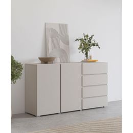 Sideboard OTTO HOME "Metric,Breite 138 cm, grifflose Kommode 2 T&uuml;ren/4 Schubk&auml;sten", kaschmir, B:138cm H:78,3cm T:40cm, FSC-zertifizierter Holzwerkstoff, Melamin, Metall, Sideboards, Sideboard, Schubladenschrank mit viel Stauraum, Einlegeb&ouml;den verstellbar