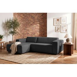 Ecksofa OTTO HOME "Jellon kompakte Eckcouch", dunkelgrau, B:232cm H:70cm T:157cm, 100% PES, Sofas, Ecksofa, Breite 232 cm, L-Form, Chenille, mit Welleunterfederung