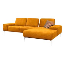 Ecksofa W.Schillig "run, Designsofa mit tollem Sitzkomfort, L-Form", gelb (brandy s37), B:279cm H:88cm T:178cm, Longlife Xtra-Leder Z73: Naturwalkleder der Luxusklasse aus den erlesensten Rohh&auml;uten. Hautst&auml;rke 1, 1 &ndash; 1, 3 mm;ROHLEDER Jacquard-Flachgewebe Q2 W60 (63% Polyester, 37% Polyacryl);ROHLEDER Chenille-Flachgewebe Q2 W77 (68% Polyacryl, 32% Polyester);Stoff S37 (100% Polyester), Sofas, Ecks