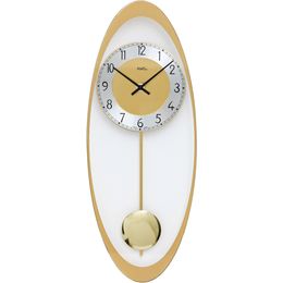 Pendelwanduhr AMS "W7417", gold (goldfarben), Wanduhren, B/H/L: 19cm x 3cm x 50cm, Quarzuhr,Glasgeh&auml;use,Esszimmer,Wohnzimmer,Made in Germany