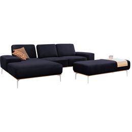 Ecksofa W.Schillig "run, Designsofa mit tollem Sitzkomfort, L-Form", blau (dunkelblau w82), B:279cm H:88cm T:178cm, Longlife Xtra-Leder Z73: Naturwalkleder der Luxusklasse aus den erlesensten Rohh&auml;uten. Hautst&auml;rke 1, 1 &ndash; 1, 3 mm;ROHLEDER Jacquard-Flachgewebe Q2 W60 (63% Polyester, 37% Polyacryl);ROHLEDER Chenille-Flachgewebe Q2 W77 (68% Polyacryl, 32% Polyester);Stoff S37 (100% Polyester), Sofas, 