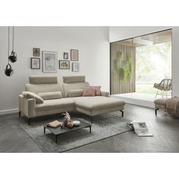 Ecksofa DIE PLANBAR "ZE-EM20028 L-Form, Breite 248 cm", feincord stone, B:248cm T:179cm, 95% Polyester;5% Nylon, Sofas, Ecksofa, wahlweise mit Kopfst&uuml;tzen und Sitztiefenverstellung