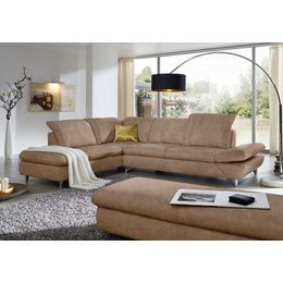 Ecksofa W.Schillig "Taoo, elegant und zeitlos, bequem, L-Form, Breite 296cm", braun (sand s41), B:296cm H:84cm T:242cm, Longlife fabric Velourgewebe S41 (100% Polyester), Sofas, Ecksofa, mit Sitziefenverstellung & Kopfteilverstellung