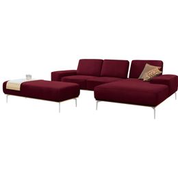 Ecksofa W.Schillig "run, Designsofa mit tollem Sitzkomfort, L-Form", rot (merlot w82), B:279cm H:88cm T:178cm, Longlife Xtra-Leder Z73: Naturwalkleder der Luxusklasse aus den erlesensten Rohh&auml;uten. Hautst&auml;rke 1, 1 &ndash; 1, 3 mm;ROHLEDER Jacquard-Flachgewebe Q2 W60 (63% Polyester, 37% Polyacryl);ROHLEDER Chenille-Flachgewebe Q2 W77 (68% Polyacryl, 32% Polyester);Stoff S37 (100% Polyester), Sofas, Eckso