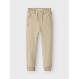 Trainingshose name it "NKMHONK BRU SWE PANT NOOS", Jungen, Gr. 146, N-Gr, beige (pure cashmere), Web, Obermaterial: 95% Baumwolle, 5% Elasthan, unifarben, regular fit kn&ouml;chellang, Hosen Trainingshose
