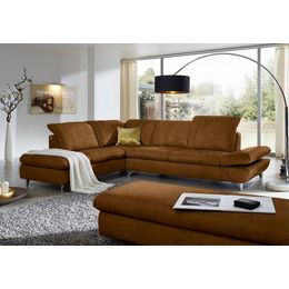 Ecksofa W.Schillig "Taoo, elegant und zeitlos, bequem, L-Form, Breite 296cm", braun (cognac s41), B:296cm H:84cm T:242cm, Longlife fabric Velourgewebe S41 (100% Polyester), Sofas, Ecksofa, mit Sitziefenverstellung & Kopfteilverstellung