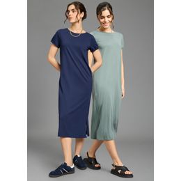 Shirtkleid Flashlights, Damen, Gr. 32/34, N-Gr, blau, gr&uuml;n, Single Jersey, Obermaterial: 50% Baumwolle, 50% Modal, unifarben, bequem wadenlang, Rundhals, Kleider Shirtkleid, aus Single Jersey, bequeme Passform, mit Seitenschlitzen, wadenlang