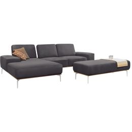 Ecksofa W.Schillig "run, Designsofa mit tollem Sitzkomfort, L-Form", grau (anthrazit w82), B:279cm H:88cm T:178cm, Longlife Xtra-Leder Z73: Naturwalkleder der Luxusklasse aus den erlesensten Rohh&auml;uten. Hautst&auml;rke 1, 1 &ndash; 1, 3 mm;ROHLEDER Jacquard-Flachgewebe Q2 W60 (63% Polyester, 37% Polyacryl);ROHLEDER Chenille-Flachgewebe Q2 W77 (68% Polyacryl, 32% Polyester);Stoff S37 (100% Polyester), Sofas, E