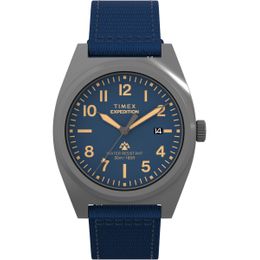 Quarzuhr Timex "CAPSTONE", blau (dunkelblau), Armbanduhren, Damen, Quarzuhr, Armbanduhr, Herrenuhr, Synthetikarmband, Datum, Leuchtzeiger