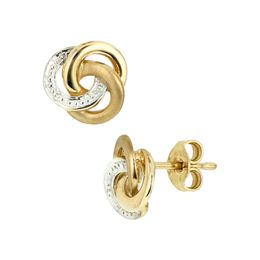 Paar Ohrstecker Jobo, gelb (gelbgold 585), Ohrringe, Damen, Diamanten Gelbgold 585, Diamanten, Gelbgold 585, Knoten 585 Gold bicolor mit 2 Diamanten