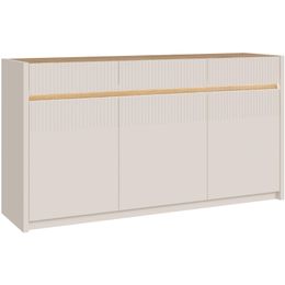 Sideboard FORTE "Oak Squere Sideboard Soft Close, SK Vollauszug", mauvella eiche, sand, B:160cm H:85,9cm T:41,5cm, Holzwerkstoff, Sideboards, Sideboard, B/H/T 160/85,9/41,5 cm Beleuchtung, Soft Close, Lamellenoptik