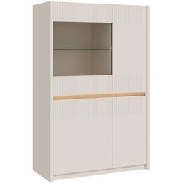 Vitrine FORTE "Oak Squere Highboard, Soft-Close, Glat&uuml;re", mauvella eiche, sand, B:95,3cm H:146,7cm T:41,5cm, Holzwerkstoff, Schr&auml;nke, Vitrine, B/H/T 95,3/146,7/41,5 cm, Beleuchtung, SoftClose