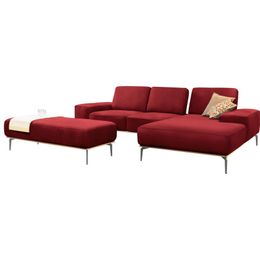 Ecksofa W.Schillig "run, Designsofa mit tollem Sitzkomfort, L-Form", rot (light brick w82), B:279cm H:88cm T:178cm, Longlife Xtra-Leder Z73: Naturwalkleder der Luxusklasse aus den erlesensten Rohh&auml;uten. Hautst&auml;rke 1, 1 &ndash; 1, 3 mm;ROHLEDER Jacquard-Flachgewebe Q2 W60 (63% Polyester, 37% Polyacryl);ROHLEDER Chenille-Flachgewebe Q2 W77 (68% Polyacryl, 32% Polyester);Stoff S37 (100% Polyester), Sofas, 