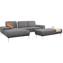Ecksofa W.Schillig "run, Designsofa mit tollem Sitzkomfort, L-Form", grau (grau w82), B:279cm H:88cm T:178cm, Longlife Xtra-Leder Z73: Naturwalkleder der Luxusklasse aus den erlesensten Rohh&auml;uten. Hautst&auml;rke 1, 1 &ndash; 1, 3 mm;ROHLEDER Jacquard-Flachgewebe Q2 W60 (63% Polyester, 37% Polyacryl);ROHLEDER Chenille-Flachgewebe Q2 W77 (68% Polyacryl, 32% Polyester);Stoff S37 (100% Polyester), Sofas, Ecksof