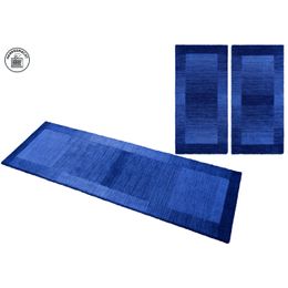 Bettumrandung Theko "Gabbeh Super, Handweb, Teppich, Bord&uuml;re, reine Wolle" Gr. 14, blau (dunkelblau), H:9mm, Obermaterial: 100% Wolle, Bettumrandungen, Bettvorleger, Schlafzimmer, L&auml;ufer-Set