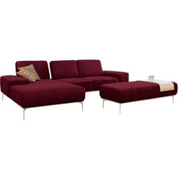 Ecksofa W.Schillig "run, Designsofa mit tollem Sitzkomfort, L-Form", rot (merlot w82), B:279cm H:88cm T:178cm, Longlife Xtra-Leder Z73: Naturwalkleder der Luxusklasse aus den erlesensten Rohh&auml;uten. Hautst&auml;rke 1, 1 &ndash; 1, 3 mm;ROHLEDER Jacquard-Flachgewebe Q2 W60 (63% Polyester, 37% Polyacryl);ROHLEDER Chenille-Flachgewebe Q2 W77 (68% Polyacryl, 32% Polyester);Stoff S37 (100% Polyester), Sofas, Eckso
