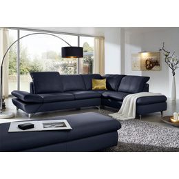 Ecksofa W.Schillig "Taoo, elegant und zeitlos, bequem, L-Form, Breite 296cm", blau (blau z59), B:296cm H:84cm T:242cm, Longlife Xtra-Leder Z59: Glattleder mit modischer Pr&auml;gung. Hautst&auml;rke 0, 9 - 1, 1 mm, Sofas, Ecksofa, mit Sitziefenverstellung & Kopfteilverstellung