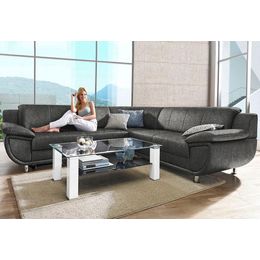 Ecksofa Trendmanufaktur "Rondo wahlweise mit Schlaffunktion, bequeme Armlehnen", grau (anthrazit, grau), B:267cm H:85cm T:247cm, Microfaser PRIMABELLE (100% Polyester);Kunstleder SOFTLUX;Struktur (54% Polyacryl, 46% Polyester);NaturLEDER (echtes Rindsleder) in Sitz und R&uuml;cken, Korpus Kunstleder SOFTLUX, Sofas, Ecksofa, L-Form, wahlw.mit Federkern, F&uuml;&szlig;e chromfarben, Unser Dauertiefpreis