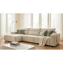Ecksofa OTTO HOME "Jorrena, extra weicher Chenille-Stoff", beige, B:346cm H:86cm T:166cm, 100% Polyester, Sofas, Ecksofa, L-Form, 3 Komfortstufen, Breite 346 cm, mit Wellenunterfederung