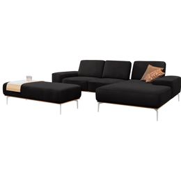 Ecksofa W.Schillig "run, Designsofa mit tollem Sitzkomfort, L-Form", schwarz (midnight w82), B:279cm H:88cm T:178cm, Longlife Xtra-Leder Z73: Naturwalkleder der Luxusklasse aus den erlesensten Rohh&auml;uten. Hautst&auml;rke 1, 1 &ndash; 1, 3 mm;ROHLEDER Jacquard-Flachgewebe Q2 W60 (63% Polyester, 37% Polyacryl);ROHLEDER Chenille-Flachgewebe Q2 W77 (68% Polyacryl, 32% Polyester);Stoff S37 (100% Polyester), Sofas,