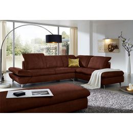Ecksofa W.Schillig "Taoo, elegant und zeitlos, bequem, L-Form, Breite 296cm", braun (copper s41), B:296cm H:84cm T:242cm, Longlife fabric Velourgewebe S41 (100% Polyester), Sofas, Ecksofa, mit Sitziefenverstellung & Kopfteilverstellung