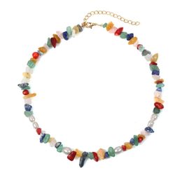 Collier Firetti "Schmuck Geschenk Colorful gemstone chips", gelbgoldfarben, mehrfarbig, wei&szlig;, Halsketten, Herren, Kunststoff Metall, L: 54, Kunststoff, Metall, Collier, mit Achat - mit Kunststoffperle
