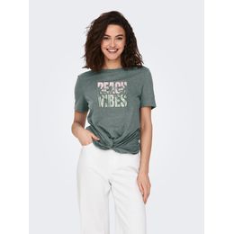 Kurzarmshirt Only "ONLCARRIE REG TWIST S/S TOP BOX CS JRS", Damen, Gr. S (36), gr&uuml;n (balsam gr&uuml;n print:beach vibes), Jersey, Obermaterial: 75% Polyester, 25% Baumwolle, bedruckt, regular fit, Rundhals, Shirts