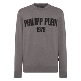 Rundhalspullover Philipp Plein "Rundhalspullover", Herren, Gr. L, 10, grau, Obermaterial: 80% Baumwolle, 20% Wolle, Pullover Rundhalspullover