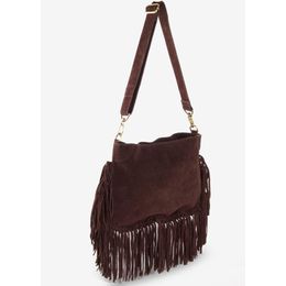 bonprix Lederhandtasche, braun, Gr.27x40 cm, Trendige Handtasche mit Fransen im Boho Look