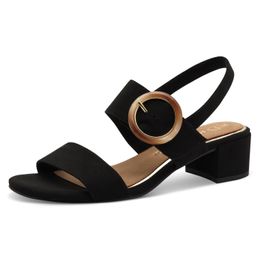 Sandalette Marco Tozzi, Damen, Gr. 39, schwarz, Textil, Veloursleder, unifarben, Schuhe Sandalette, Blockabsatz, Riemchensandale, Festtagsschuh mit gro&szlig;er Zierschnalle