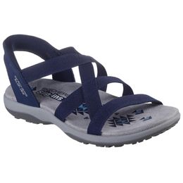 Sandale Skechers "REGGAE SLIM-STRETCH FLEX", Damen, Gr. 38, blau (navy), Lederimitat, Textil, Fischgratmuster, Schuhe Sandale, Flats, Trekking Sandale mit Slip-ins Funktion