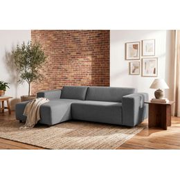 Ecksofa OTTO HOME "Jellon kompakte Eckcouch", grau, B:232cm H:70cm T:157cm, 100% PES, Sofas, Ecksofa, Breite 232 cm, L-Form, Chenille, mit Welleunterfederung