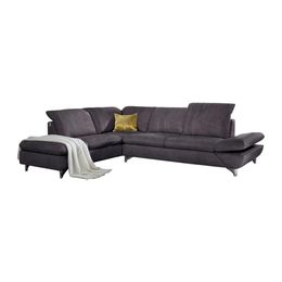 Ecksofa W.Schillig "Taoo, elegant und zeitlos, bequem, L-Form, Breite 296cm", grau (dolphin s41), B:296cm H:84cm T:242cm, Longlife fabric Velourgewebe S41 (100% Polyester), Sofas, Ecksofa, mit Sitziefenverstellung & Kopfteilverstellung