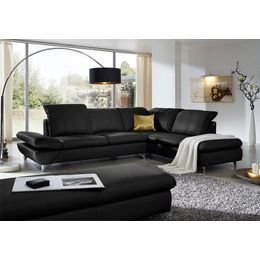 Ecksofa W.Schillig "Taoo, elegant und zeitlos, bequem, L-Form, Breite 296cm", schwarz (nachtschwarz z73), B:296cm H:84cm T:242cm, Longlife Xtra-Leder Z73: Naturwalkleder der Luxusklasse aus den erlesensten Rohh&auml;uten. Hautst&auml;rke 1, 1 &ndash; 1, 3 mm, Sofas, Ecksofa, mit Sitziefenverstellung & Kopfteilverstellung