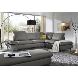 Ecksofa W.Schillig "Taoo, elegant und zeitlos, bequem, L-Form, Breite 296cm", grau (graphite z73), B:296cm H:84cm T:242cm, Longlife Xtra-Leder Z73: Naturwalkleder der Luxusklasse aus den erlesensten Rohh&auml;uten. Hautst&auml;rke 1, 1 &ndash; 1, 3 mm, Sofas, Ecksofa, mit Sitziefenverstellung & Kopfteilverstellung