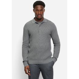 Polokragenpullover OLYMP "Waffle Structure Pullover", Herren, Gr. 3XL, grau, Strick, Obermaterial: 89% Baumwolle, 11% Polyamid, regular fit, Rippb&uuml;ndchen, Pullover, strukturiert, unifarben, regular fit, Strick