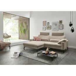 Ecksofa DIE PLANBAR "ZE-EM20028 L-Form, Breite 248 cm", feincord stone, B:248cm T:179cm, 95% Polyester;5% Nylon, Sofas, Ecksofa, wahlweise mit Kopfst&uuml;tzen und Sitztiefenverstellung