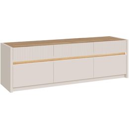 Lowboard FORTE "Oak Squere TV-Board inklusive Beleuchtung", beige (mauvella eiche, sand), B:160cm H:50,7cm T:41,5cm, Holzwerkstoff, Sideboards, Lowboard, B7H/T 160 cm/50,7/41,5 cm, Beleuchtung, grifflos, Klappen