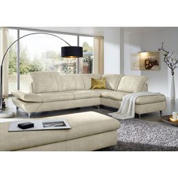 Ecksofa W.Schillig "Taoo, elegant und zeitlos, bequem, L-Form, Breite 296cm", beige (natural s41), B:296cm H:84cm T:242cm, Longlife fabric Velourgewebe S41 (100% Polyester), Sofas, Ecksofa, mit Sitziefenverstellung & Kopfteilverstellung