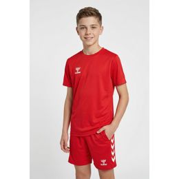 T-Shirt & Shorts Hummel "HMLLOGO SET KIDS", M&auml;dchen, Gr. 164, true rot, Jersey, Obermaterial: 100% Polyester, KOB Set-Artikel, mit elastischem Bund, aus Polyester, pflegeleicht, sportlicher Stil