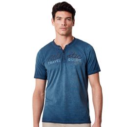 Henleyshirt Casamoda "Casamoda Henley uni", Herren, Gr. L, blau (mittelblau), 100% Baumwolle, Shirts