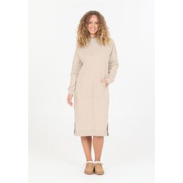 Jerseykleid NOU "Rala", Damen, Gr. 44, EURO-Gr&ouml;&szlig;en, beige, 100% Baumwolle, unifarben, normal, ohne Ausschnitt, Kleider Jerseykleid, mit Kapuze und K&auml;ngurtasche