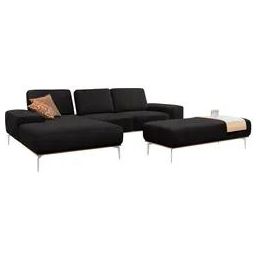 Ecksofa W.Schillig "run, Designsofa mit tollem Sitzkomfort, L-Form", schwarz (midnight w82), B:279cm H:88cm T:178cm, Longlife Xtra-Leder Z73: Naturwalkleder der Luxusklasse aus den erlesensten Rohh&auml;uten. Hautst&auml;rke 1, 1 &ndash; 1, 3 mm;ROHLEDER Jacquard-Flachgewebe Q2 W60 (63% Polyester, 37% Polyacryl);ROHLEDER Chenille-Flachgewebe Q2 W77 (68% Polyacryl, 32% Polyester);Stoff S37 (100% Polyester), Sofas,