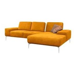 Ecksofa W.Schillig "run, Designsofa mit tollem Sitzkomfort, L-Form", gelb (brandy s37), B:279cm H:88cm T:178cm, Longlife Xtra-Leder Z73: Naturwalkleder der Luxusklasse aus den erlesensten Rohh&auml;uten. Hautst&auml;rke 1, 1 &ndash; 1, 3 mm;ROHLEDER Jacquard-Flachgewebe Q2 W60 (63% Polyester, 37% Polyacryl);ROHLEDER Chenille-Flachgewebe Q2 W77 (68% Polyacryl, 32% Polyester);Stoff S37 (100% Polyester), Sofas, Ecks