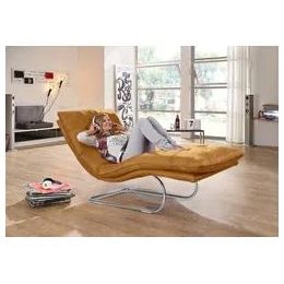 Relaxliege W.Schillig "daily dreams", gelb (brandy s37), B:75cm H:91cm T:170cm, Stoff S37 (100% Polyester), Sofas, in Waffelkissen-Optik, wahlweise mit Motor, Freischwingergestell