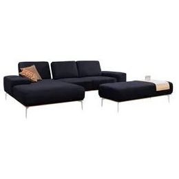 Ecksofa W.Schillig "run, Designsofa mit tollem Sitzkomfort, L-Form", blau (dunkelblau w82), B:279cm H:88cm T:178cm, Longlife Xtra-Leder Z73: Naturwalkleder der Luxusklasse aus den erlesensten Rohh&auml;uten. Hautst&auml;rke 1, 1 &ndash; 1, 3 mm;ROHLEDER Jacquard-Flachgewebe Q2 W60 (63% Polyester, 37% Polyacryl);ROHLEDER Chenille-Flachgewebe Q2 W77 (68% Polyacryl, 32% Polyester);Stoff S37 (100% Polyester), Sofas, 