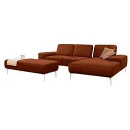 Ecksofa W.Schillig "run, Designsofa mit tollem Sitzkomfort, L-Form", orange (terracotta w82), B:279cm H:88cm T:178cm, Longlife Xtra-Leder Z73: Naturwalkleder der Luxusklasse aus den erlesensten Rohh&auml;uten. Hautst&auml;rke 1, 1 &ndash; 1, 3 mm;ROHLEDER Jacquard-Flachgewebe Q2 W60 (63% Polyester, 37% Polyacryl);ROHLEDER Chenille-Flachgewebe Q2 W77 (68% Polyacryl, 32% Polyester);Stoff S37 (100% Polyester), Sofas